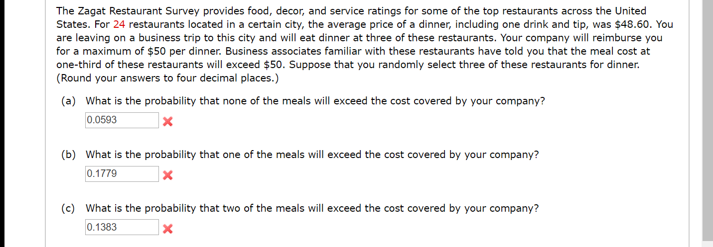 Solved The Zagat Restaurant Survey provides food, decor, and | Chegg.com