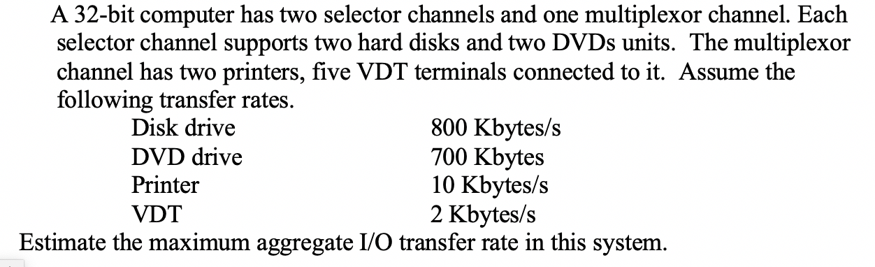 Solved A 32-bit computer has two selector channels and one | Chegg.com
