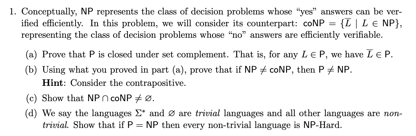1. Conceptually, NP represents the class of decision | Chegg.com