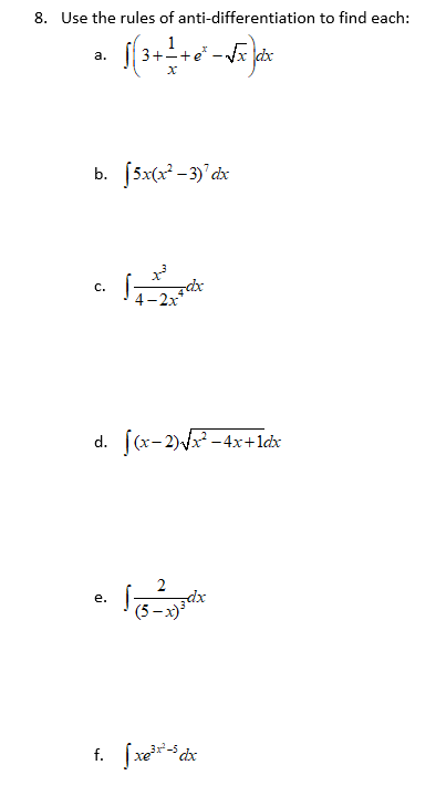 Solved 8. Use the rules of anti-differentiation to find | Chegg.com