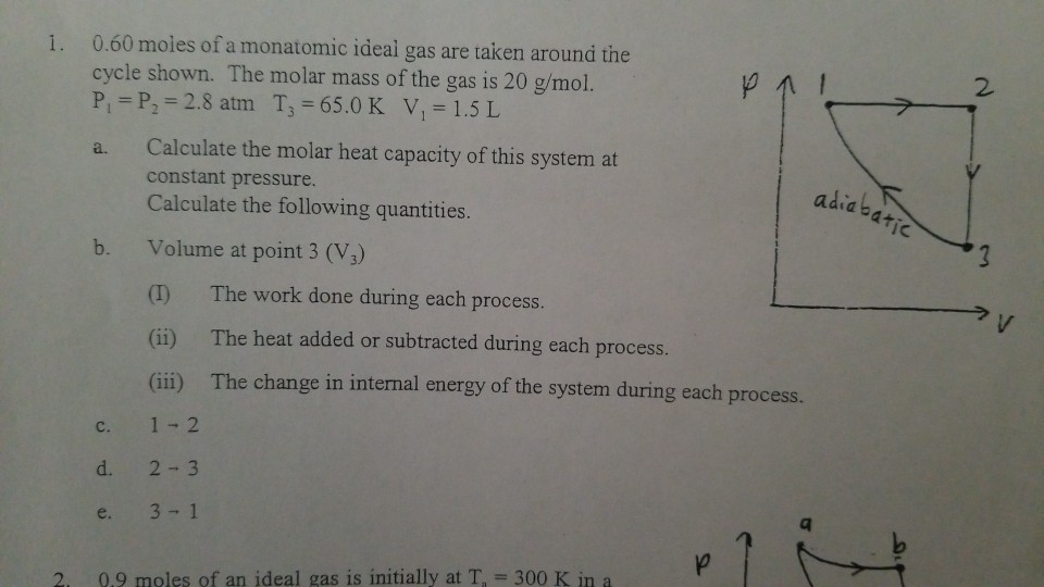 Solved 0.60 moles of a monatomic ideal gas are taken around | Chegg.com