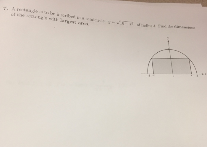 Solved A rectangle is to be inscribed in a semicircle y = | Chegg.com