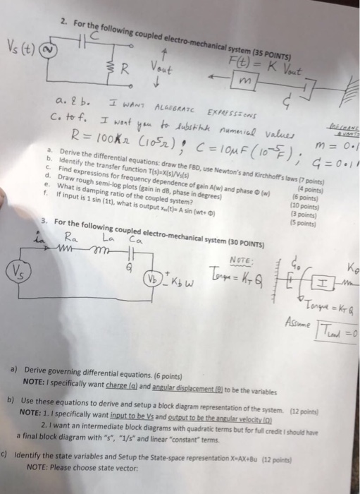 Solved 2. For the following coupled electro-mechanical | Chegg.com Solved 2. For the following coupled electro-mechanical | Chegg.com