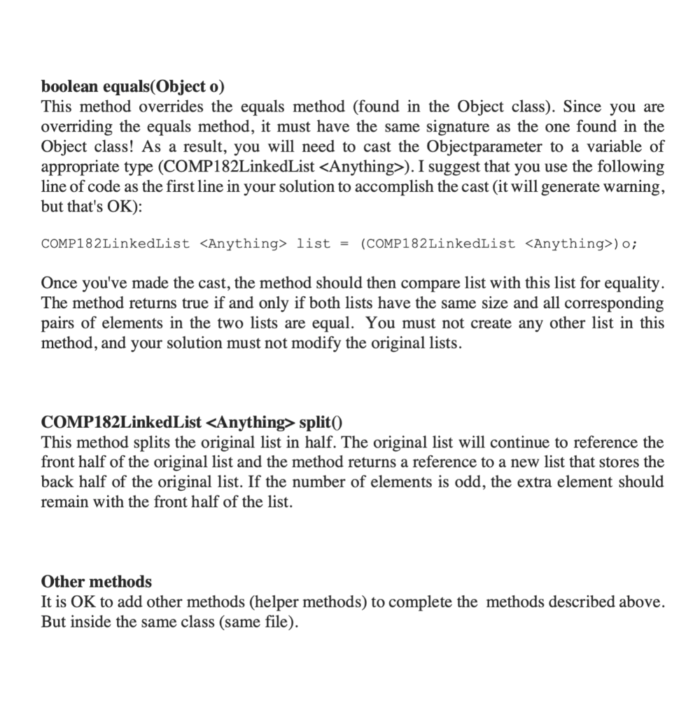 Solved Here are the methods are as follows: int size() | Chegg.com