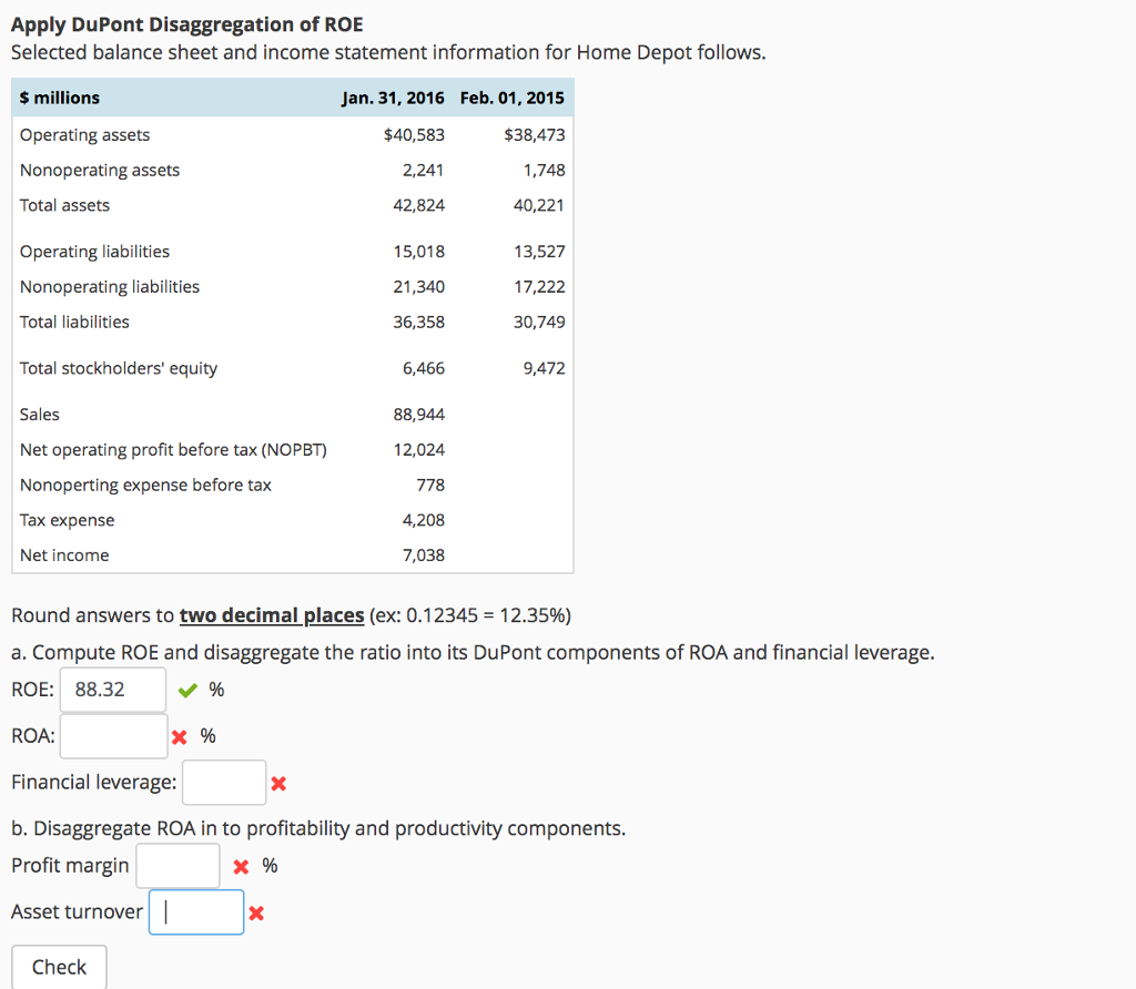Solved Apply DuPont Disaggregation of ROE Selected balance | Chegg.com