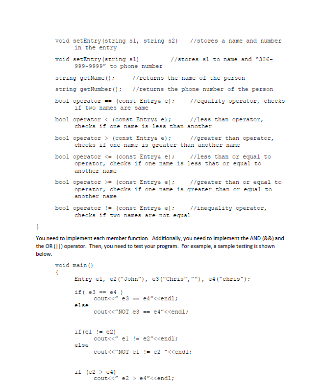 Solved 1. Consider the following interface of a class Entry. | Chegg.com