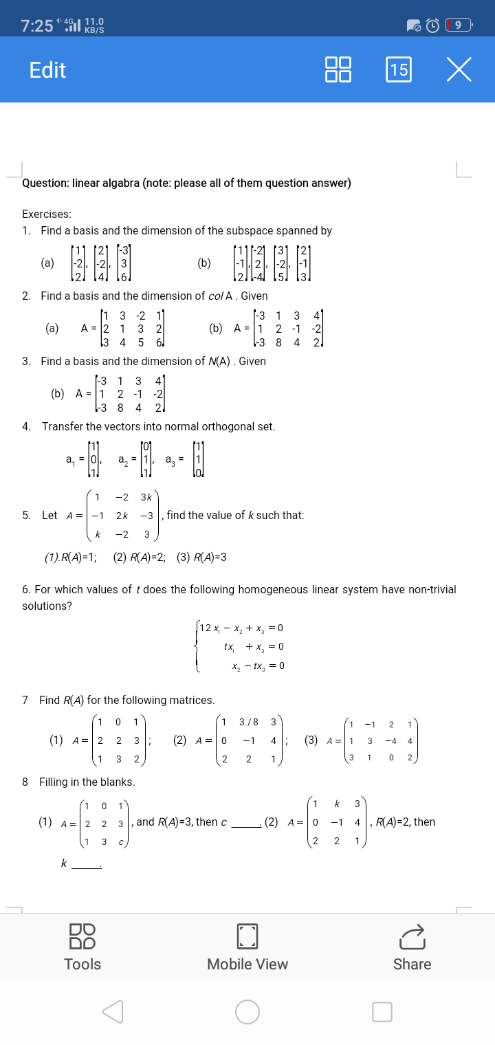 Solved 7:25 4.91 KB/S 9 Edit 15 Х L. Question: linear | Chegg.com