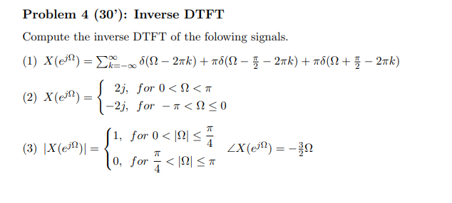 Solved Problem 4 (30°): Inverse DTFT Compute the inverse | Chegg.com