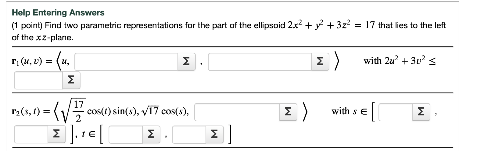Solved Help Entering Answers (1 point) Find two parametric | Chegg.com