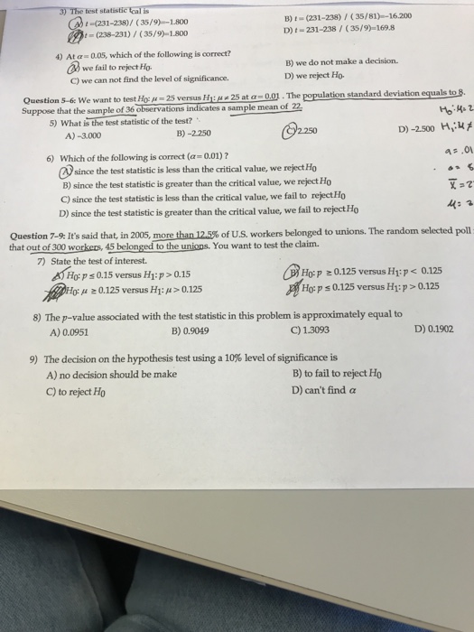 Solved 3) The test statistic tcal is t (231-238)/ | Chegg.com
