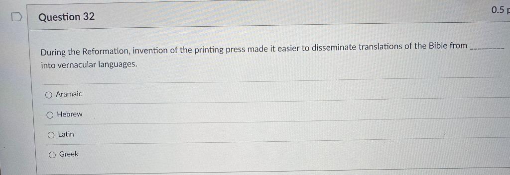 During the Reformation, invention of the printing | Chegg.com