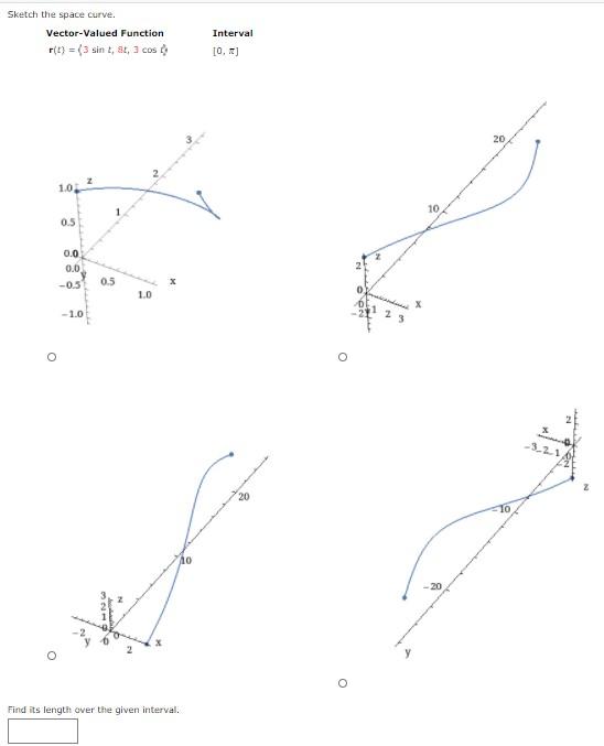 Solved Sketch the space curve. Vector-Valued Function (1) = | Chegg.com