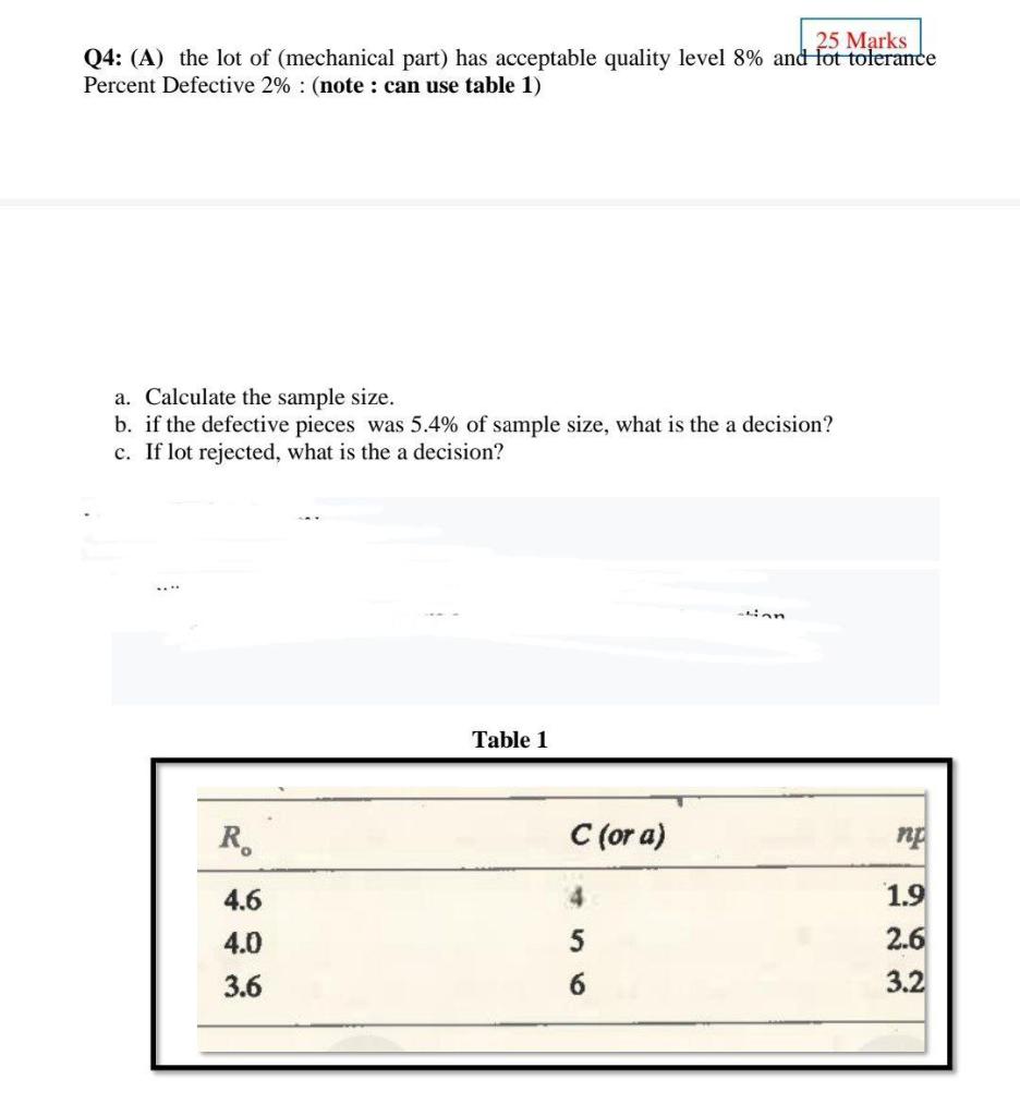 Solved 25 Marks Q4: (A) the lot of (mechanical part) has | Chegg.com