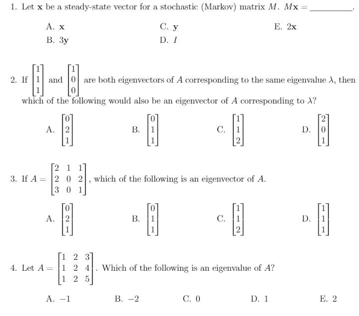 Solved 1. Let x be a steady-state vector for a stochastic | Chegg.com