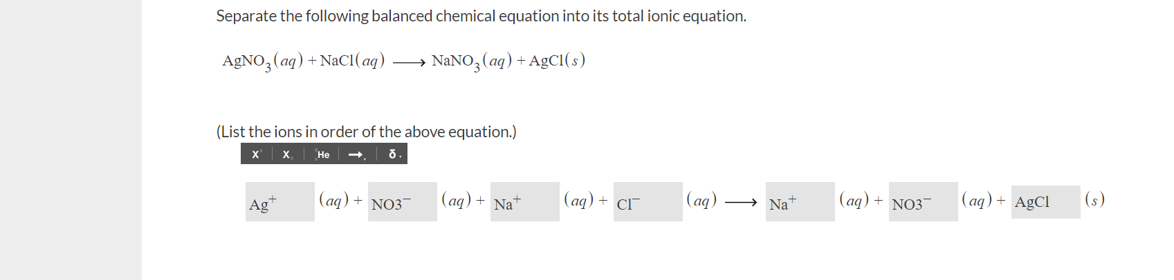 Solved Separate the following balanced chemical equation | Chegg.com