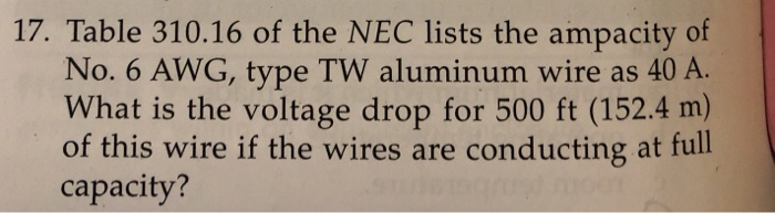 17. Table 310.16 of the NEC lists the ampacity of No. | Chegg.com