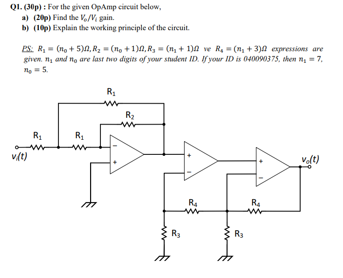 Solved Q1. (30p): For the given OpAmp circuit below, a) | Chegg.com