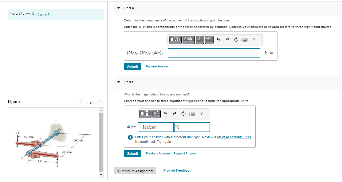 Solved Take F=125N. (Figure 1)Figure1 ﻿of 1Part ADetermine | Chegg.com
