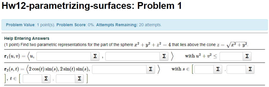 Solved Hw12-parametrizing-surfaces: Problem 1 Problem Value: | Chegg.com
