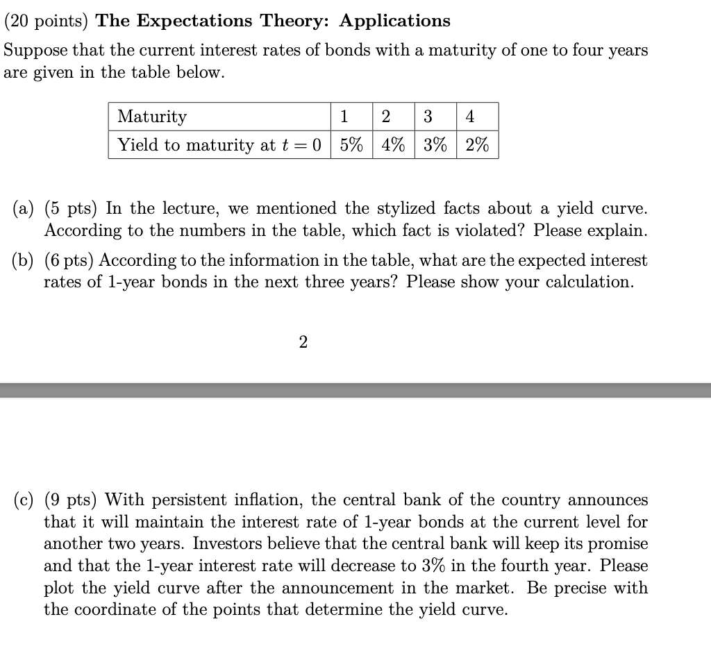 Solved (20 points) The Expectations Theory: Applications | Chegg.com Solved (20 points) The Expectations Theory: Applications | Chegg.com