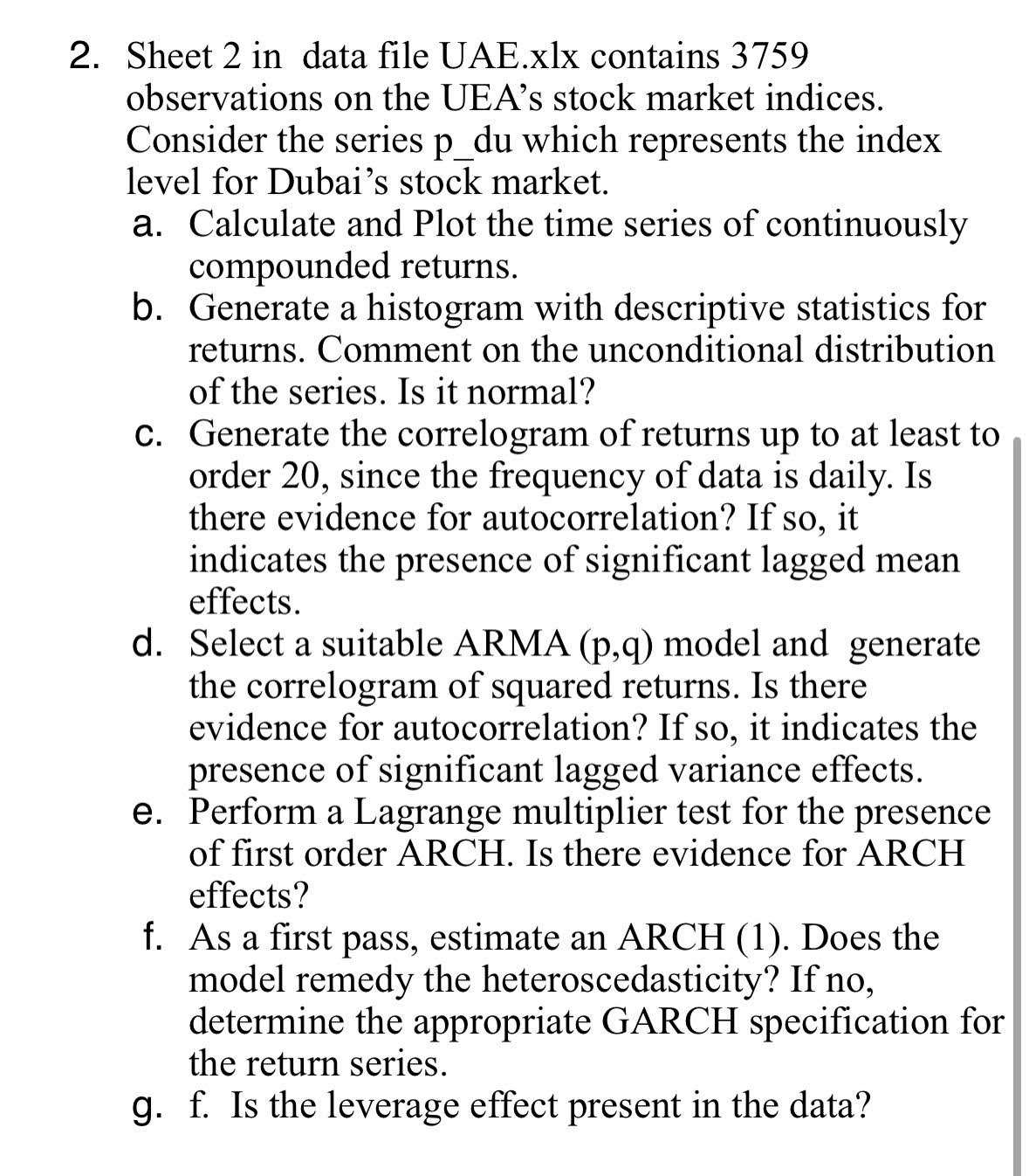 Solved Sheet 2 ﻿in data file UAE.xlx contains | Chegg.com