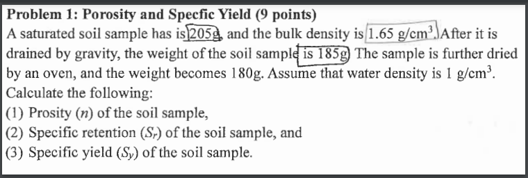 Solved Problem 1: Porosity and Specfic Yield (9 points) A | Chegg.com