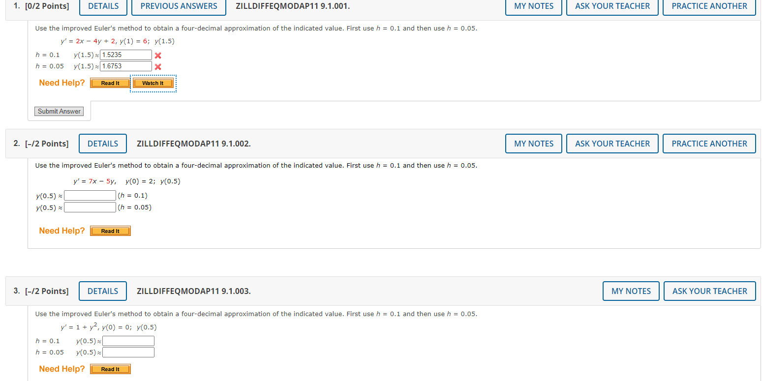 Solved Use the improved Euler's method to obtain a | Chegg.com