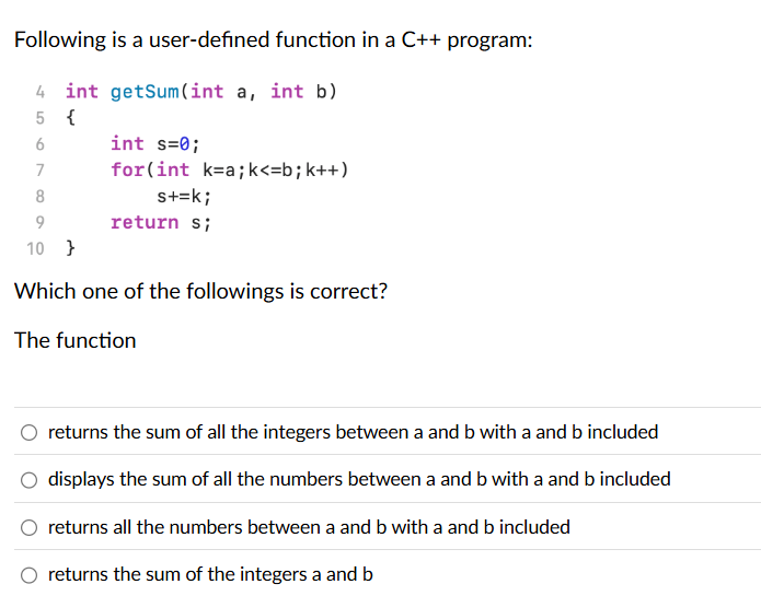 Solved Following is a user-defined function in a C++ | Chegg.com