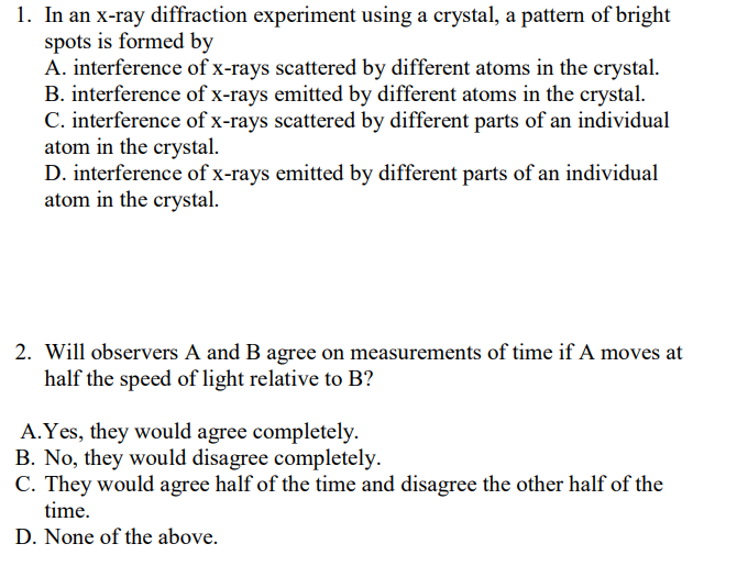 Solved 1. In an x-ray diffraction experiment using a | Chegg.com