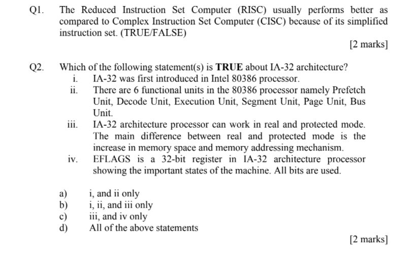 Solved Q1. The Reduced Instruction Set Computer (RISC) | Chegg.com