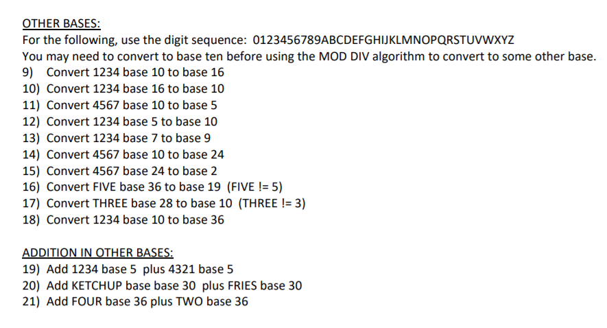 Solved OTHER BASES: For the following, use the digit | Chegg.com