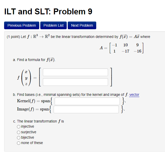 Solved ILT and SLT: Problem 9 Previous Problem Problem List | Chegg.com