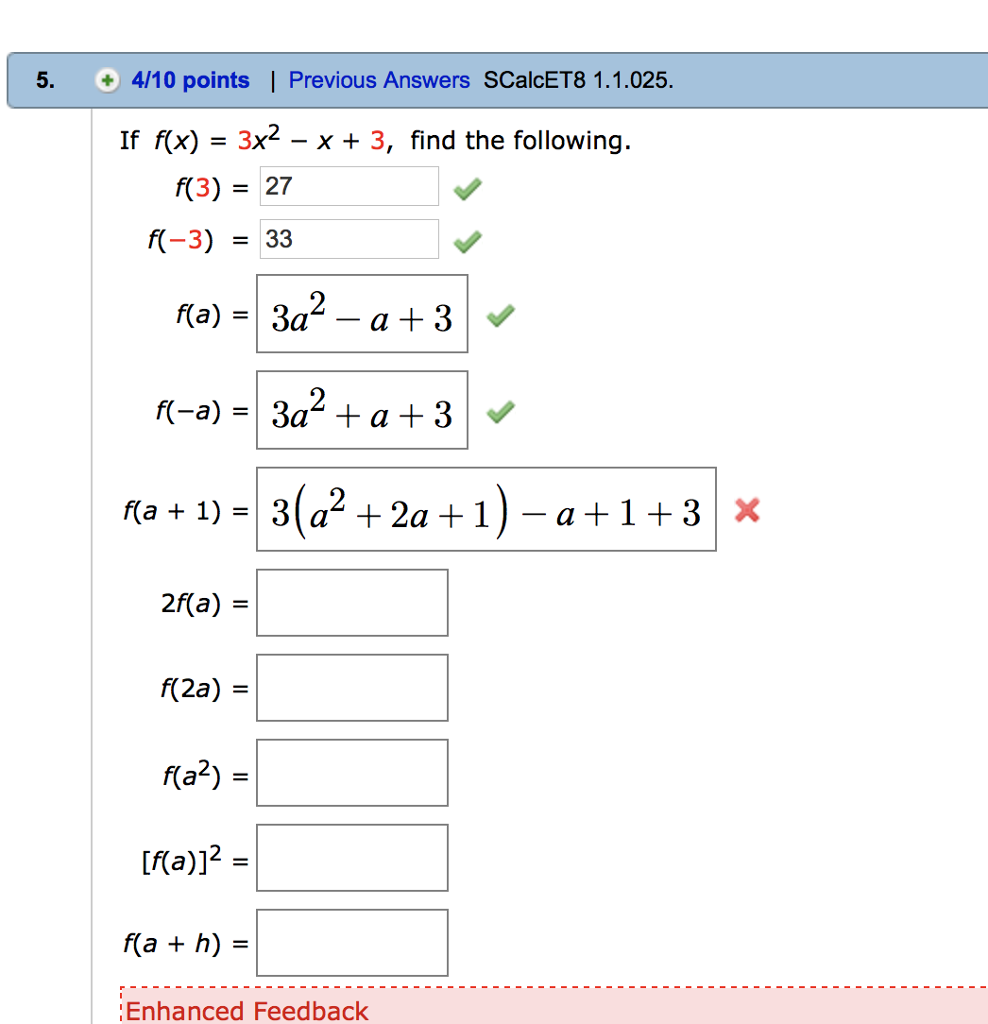Solved 4/10 points | Previous Answers SCalcET8 1.1.025. If | Chegg.com
