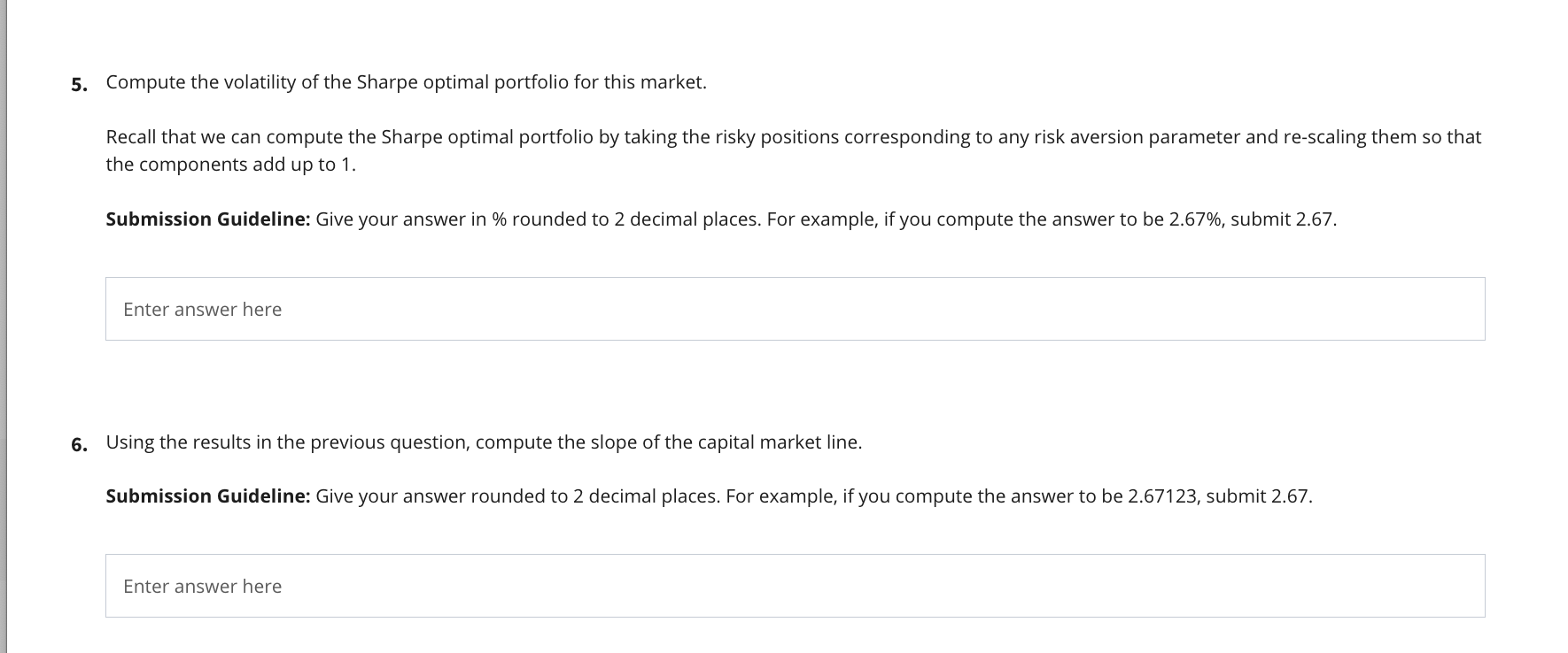 5. Compute the volatility of the Sharpe optimal | Chegg.com 5. Compute the volatility of the Sharpe optimal | Chegg.com