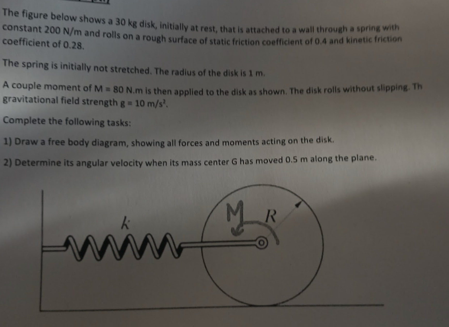 Solved The figure below shows a 30 kg disk, initially at | Chegg.com