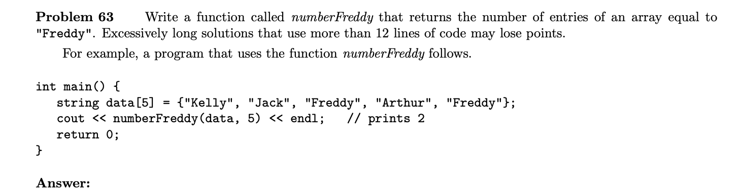 Solved Problem 63 Write a function called number Freddy that | Chegg.com