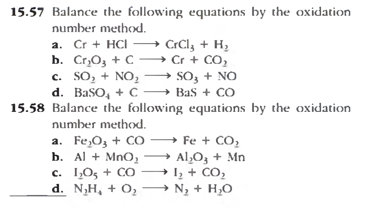Solved 15.57 Balance the following equations by the | Chegg.com