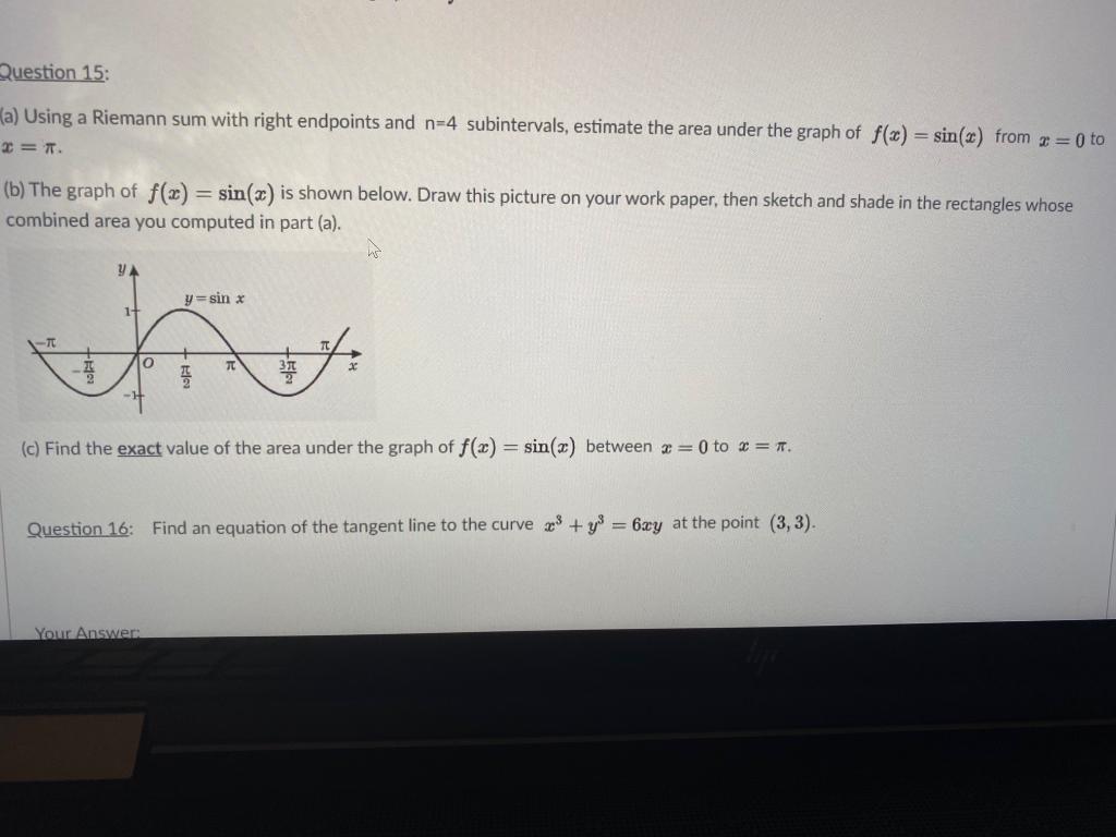 Solved Question 15: Ka) Using a Riemann sum with right | Chegg.com