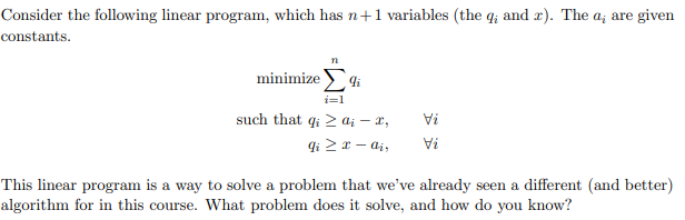 Solved Consider the following linear program, which has n+1 | Chegg.com