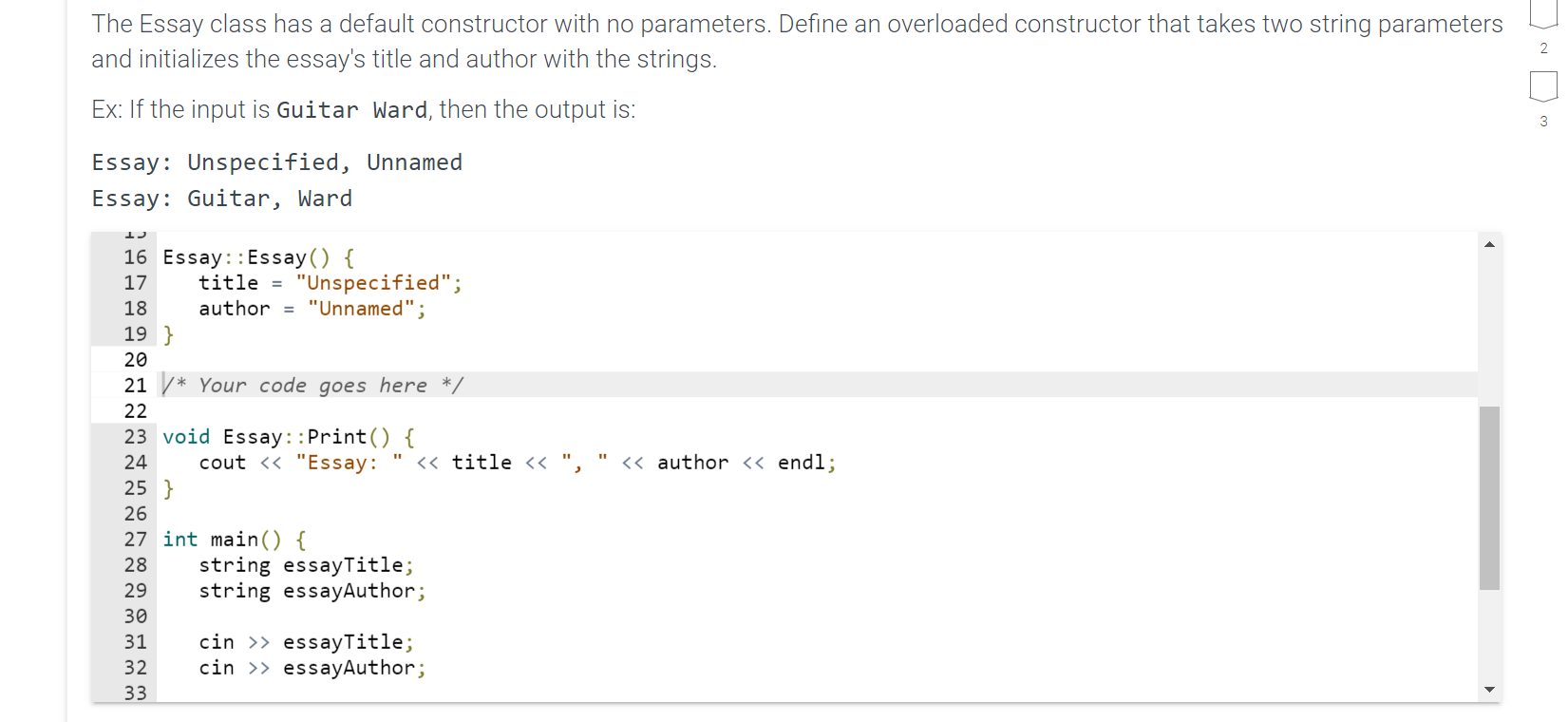 Solved The Essay class has a default constructor with no | Chegg.com