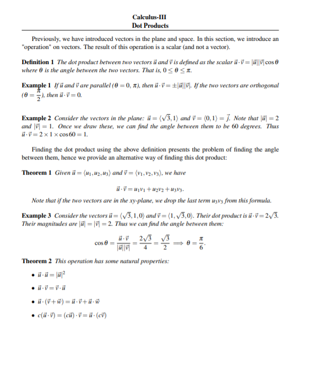 Solved Calculus-III Dot Products Previously, we have | Chegg.com