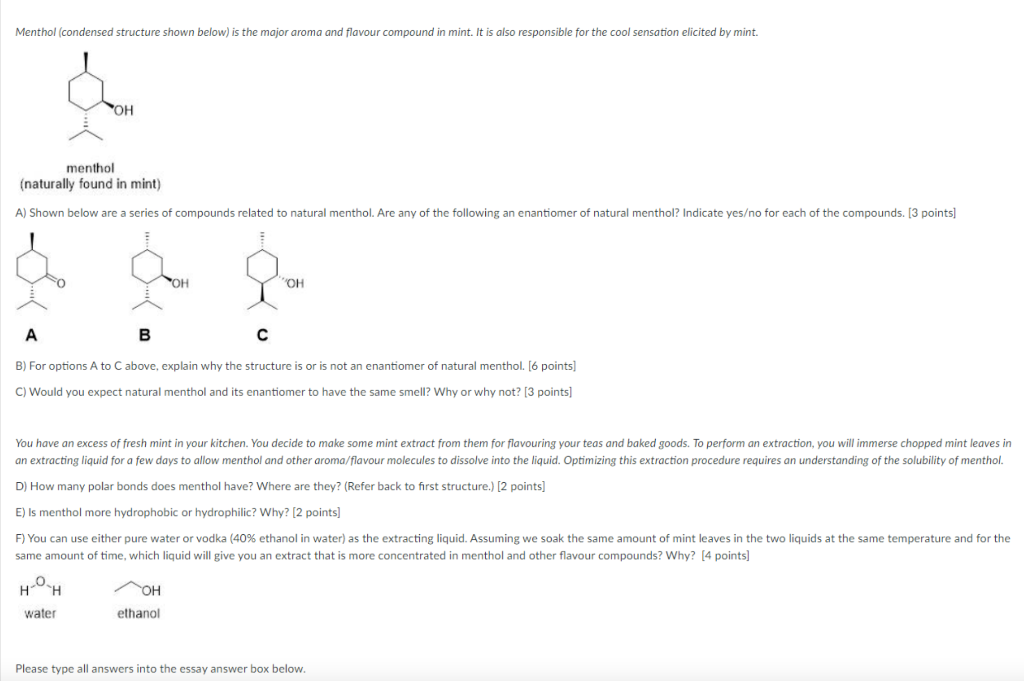 Solved Menthol (condensed structure shown below) is the | Chegg.com