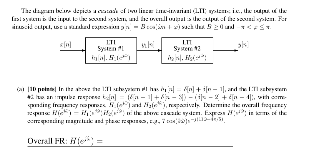Solved The diagram below depicts a cascade of two linear | Chegg.com