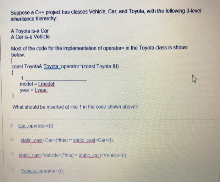 Solved Suppose a C++ project has classes Vehicle, Car, and | Chegg.com