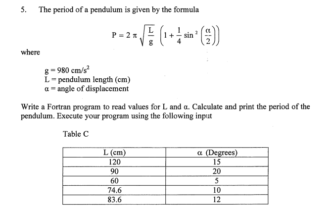 Solved 5. The period of a pendulum is given by the formula | Chegg.com