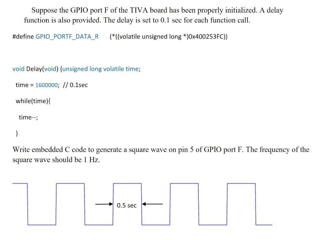 Solved Suppose the GPIO port F of the TIVA board has been | Chegg.com