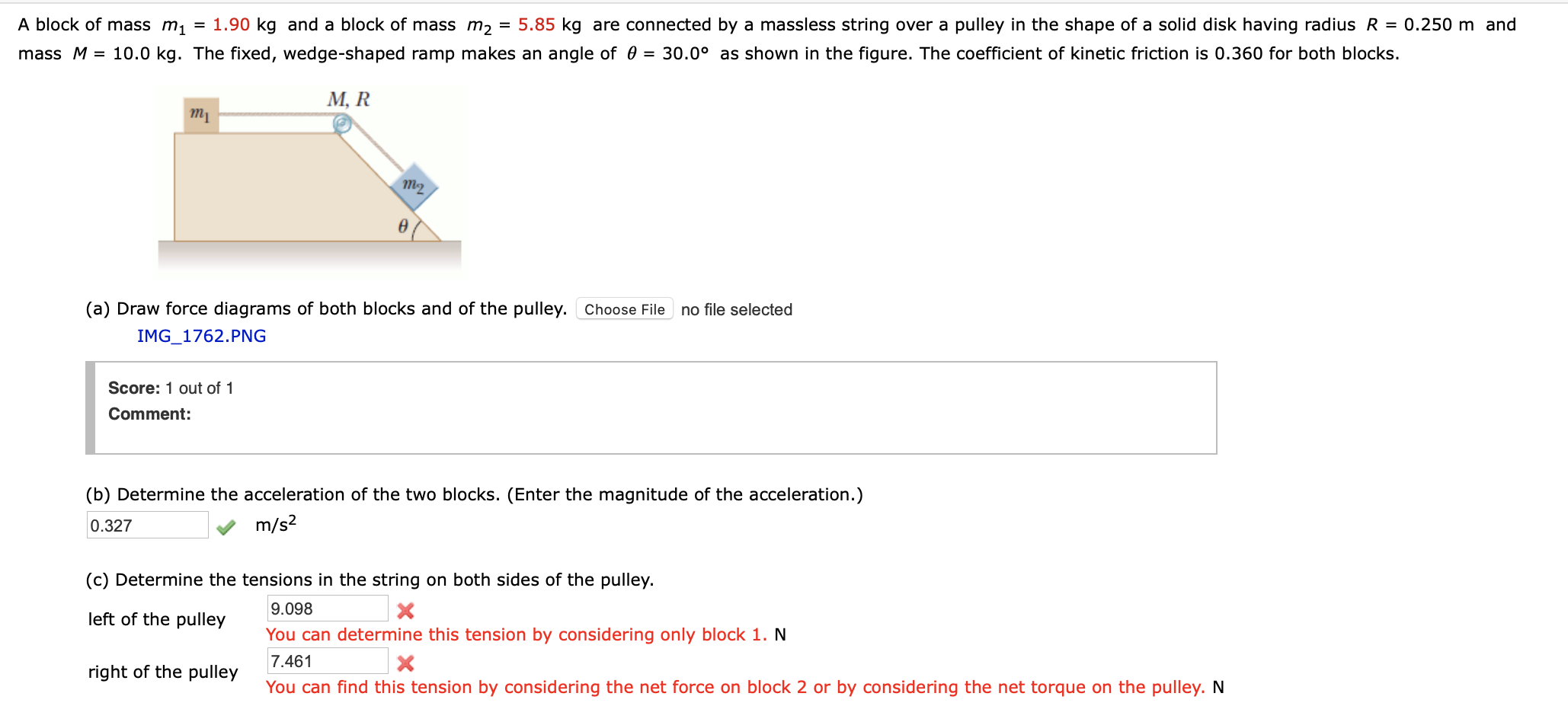 Solved A block of mass m1 = 1.90 kg and a block of mass m2 = | Chegg.com