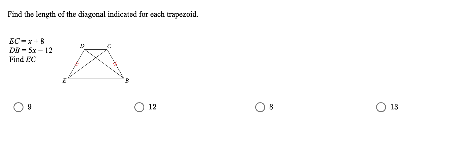 [Solved]: Find the length of the diagonal indicated for eac
