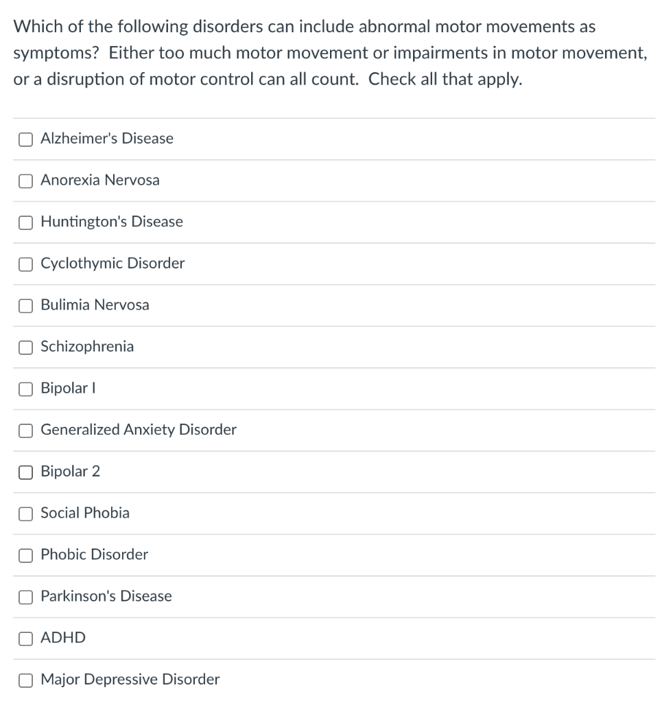 Solved Which of the following disorders can include abnormal | Chegg.com