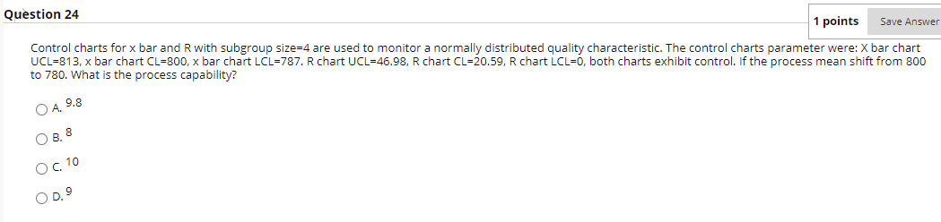 Solved Question 24 1 points Save Answer Control charts for x | Chegg.com